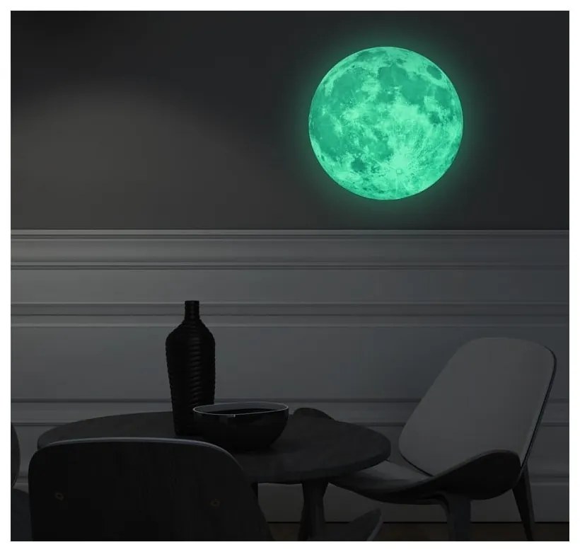 Nástěnná svítící dětská samolepka Ambiance Real Moon, ⌀ 30 cm