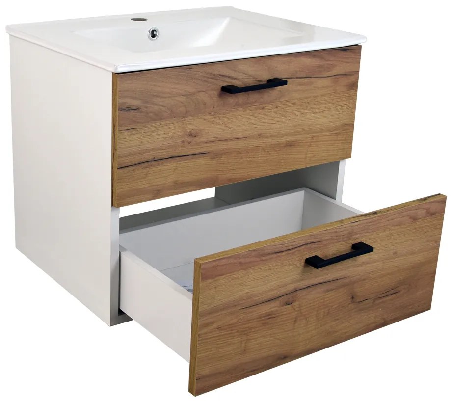 Comodo Koupelnová skříňka s keramickým umyvadlem Agria NEW W 60 - bílá/zlatý dub