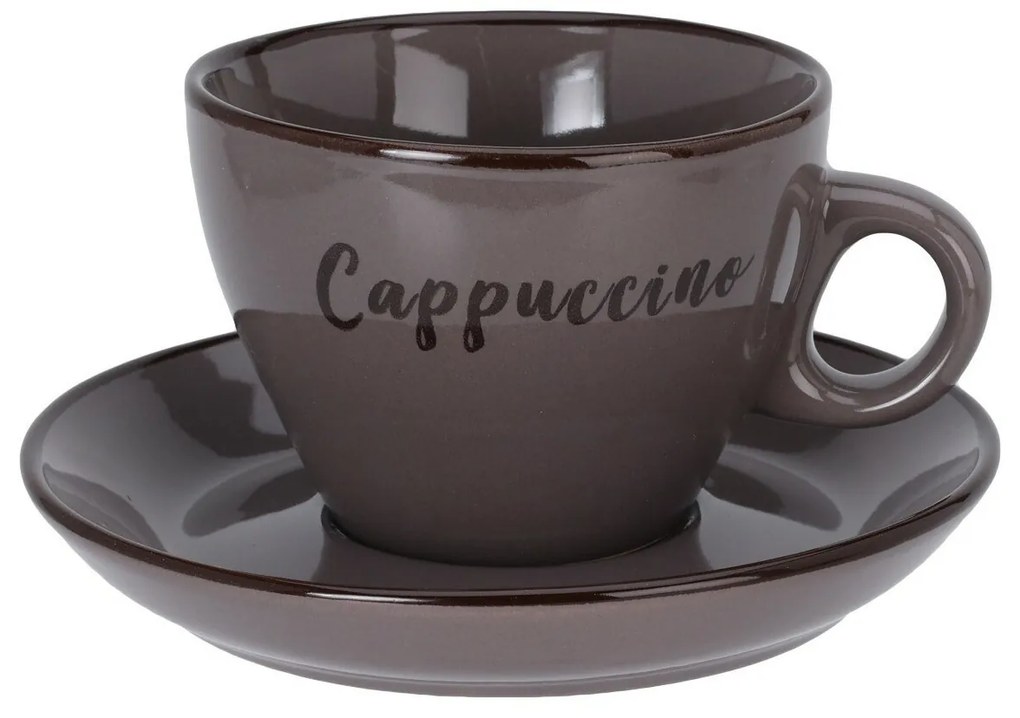 Sada 4 kameninových šálků s podšálky Cappuccino 220 ml, mix barev