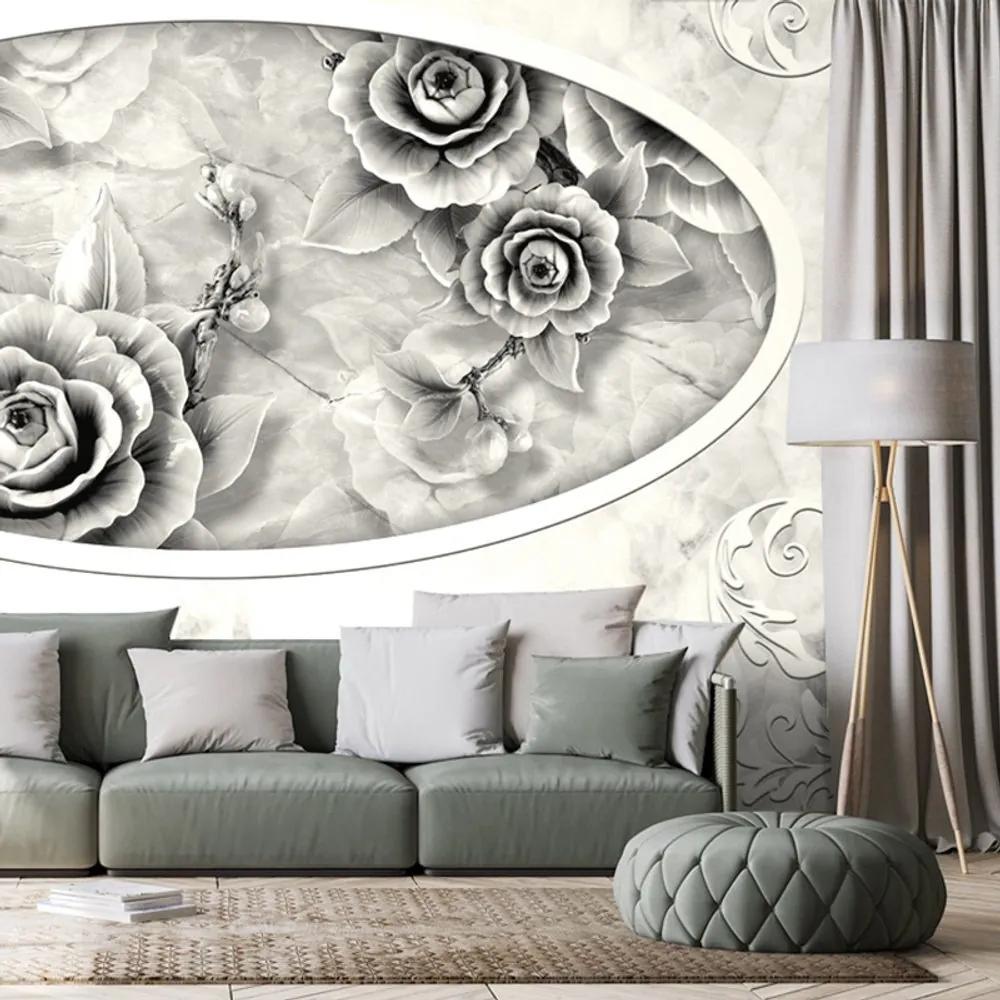 Tapeta kamenné růže černobílé - 150x100 cm