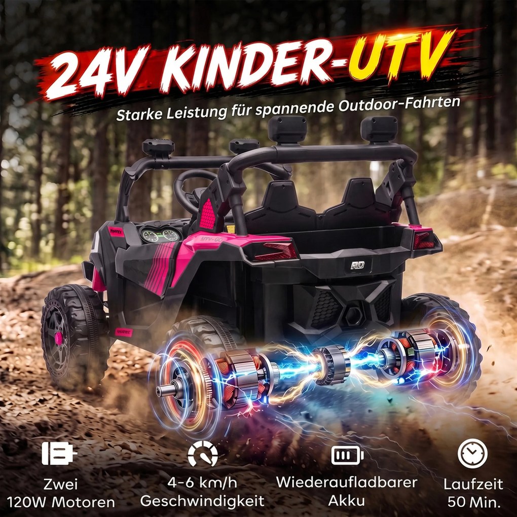 AIYAPLAY Dětské elektrické auto UTV pro dva, růžové