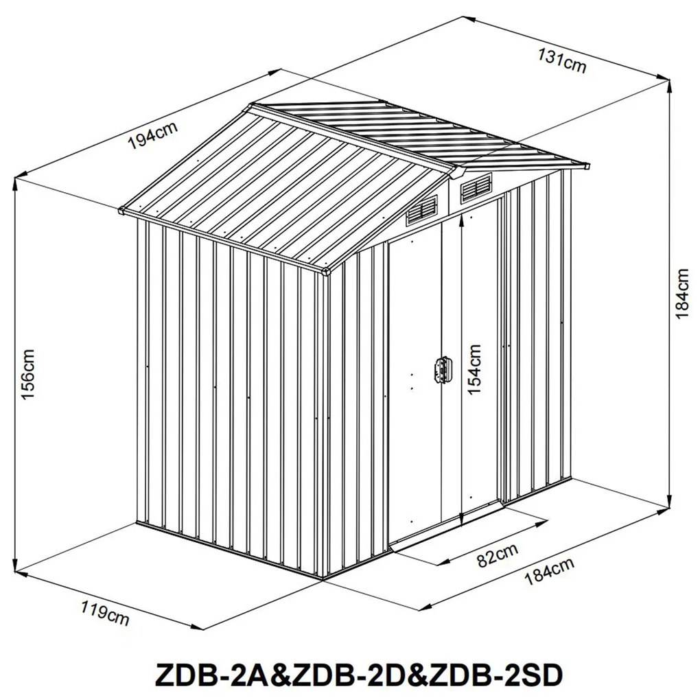 Zahradní domek BestBerg ZDB-2SD / 2,5 m² / 194 x 131 x 184 cm / dekor bílé dřevo/šedá