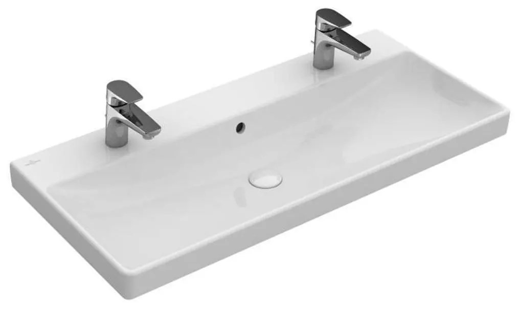 Villeroy & Boch Avento - Dvojumyvadlo nábytkové 100x47 cm, s přepadem, otvory pro baterie, CeramicPlus, Stone White 4156A4RW