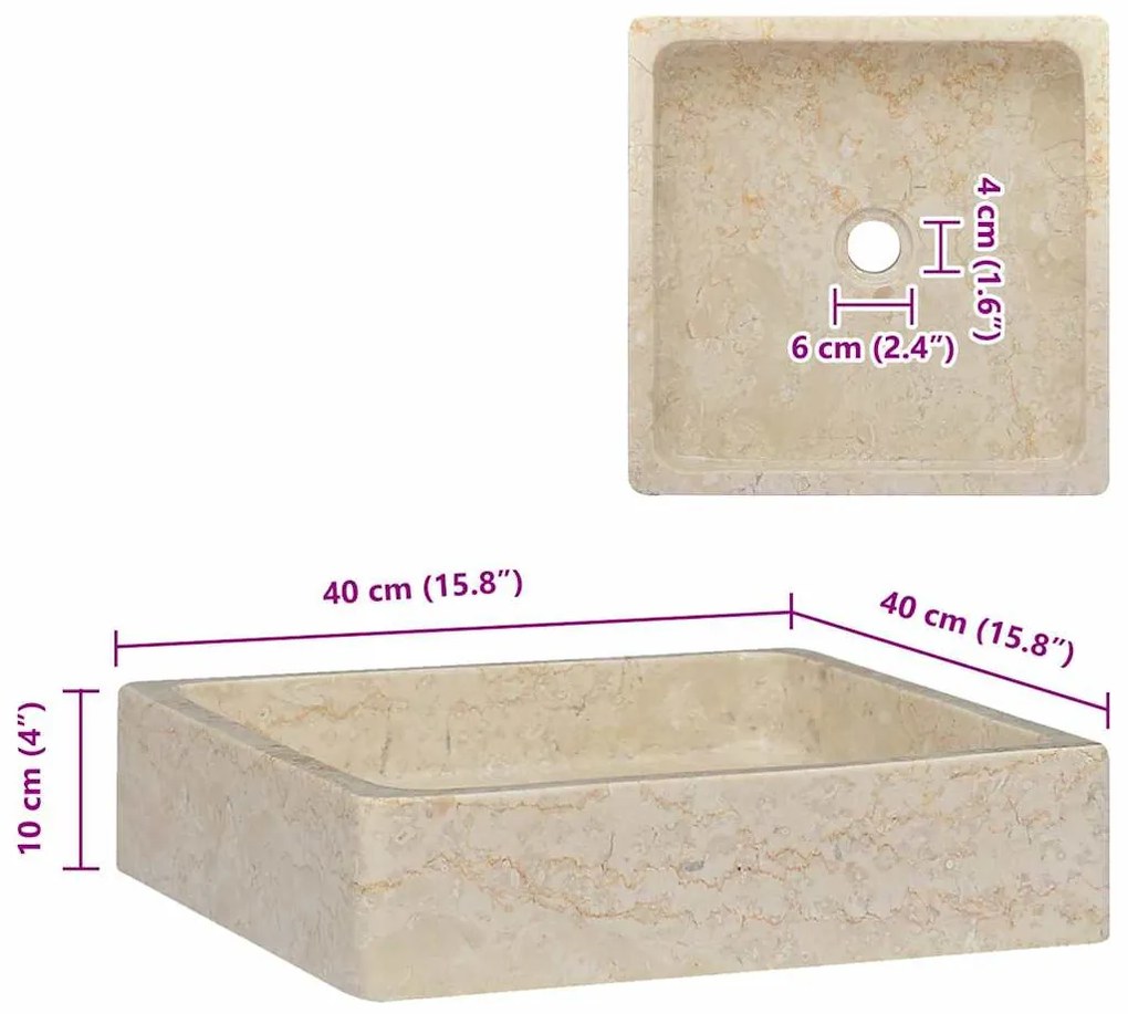 vidaXL Marketos Umyvadlo krémové 40 x 40 x 10 cm mramor