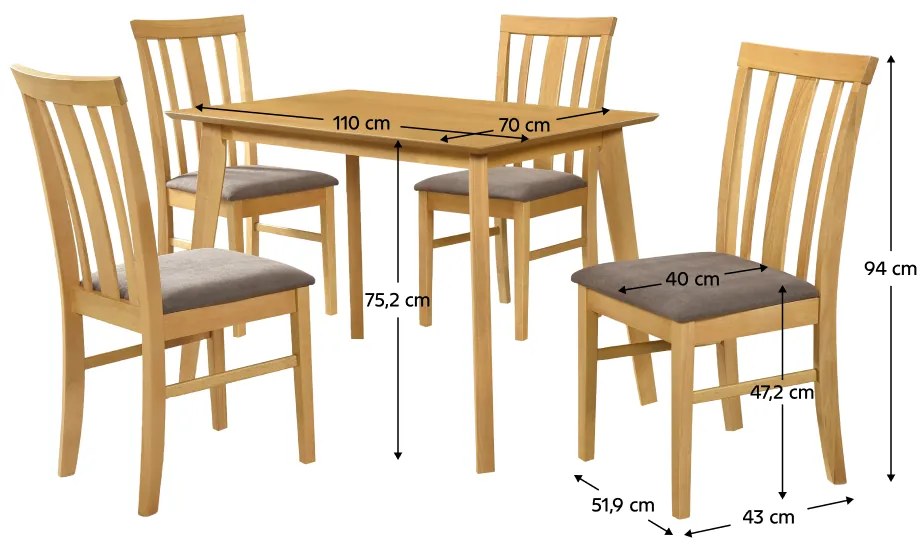Kondela Jídelní set 1+4, dub sonoma světlý/tmavě hnědá, ROIS SET
