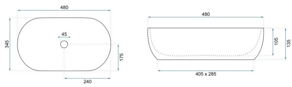 REA-U0416 - Umyvadlo na desku AMELIA 34,5x48 cm keramika/lesklá bílá