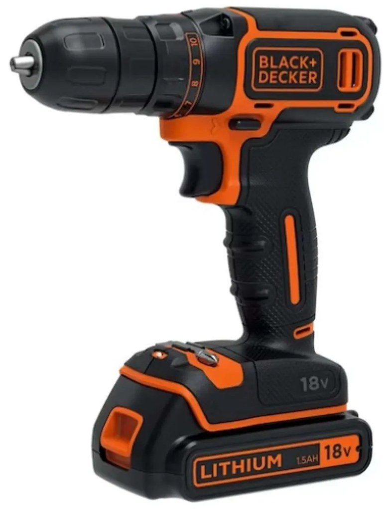 BLACK+DECKER - 18V AKU vrtací šroubovák, 1x aku 1,5 Ah Li-Ion, nabíječka BDCDC18-QW