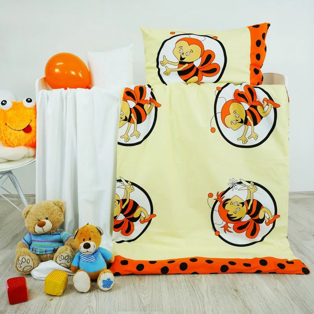EMI Povlečení dětské bavlněné včelky oranžové 200x140/70x90