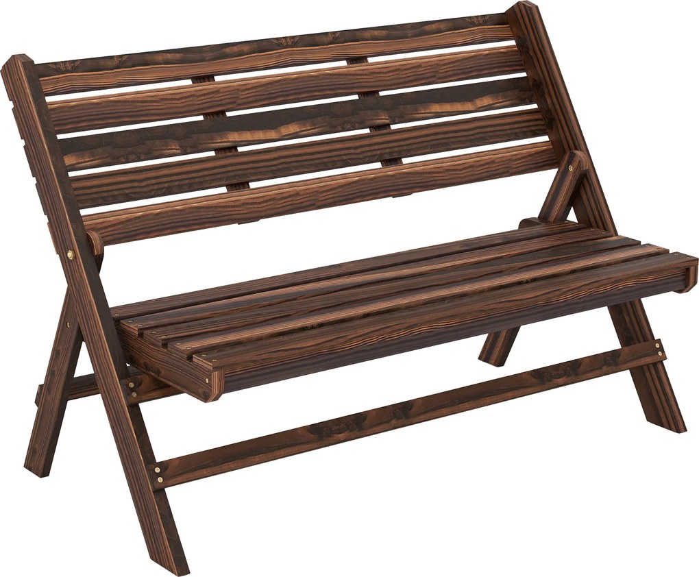 Outsunny zahradní lavička, 2-místná dřevěná lavička s opěradlem, parková lavička, unese až 250 kg, pro zahradu, balkon, uhlíkový, 122 x 63 x 83 cm | A