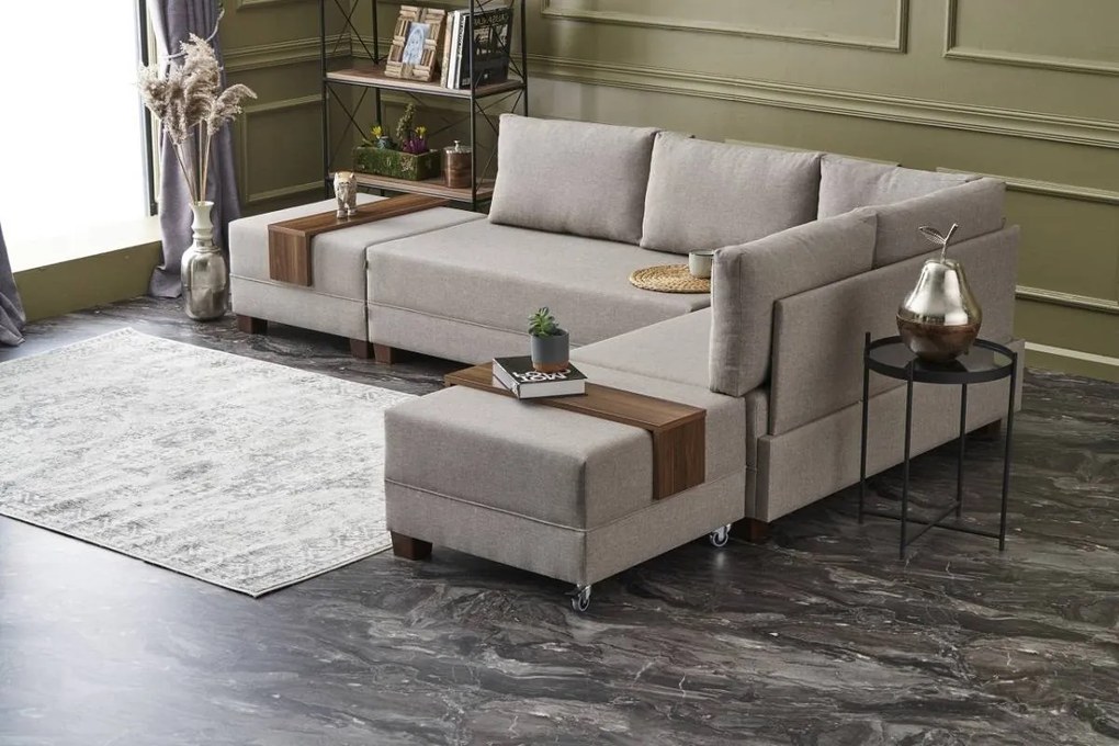 Designová rohová sedačka Ramesha 280 cm krémová - pravá