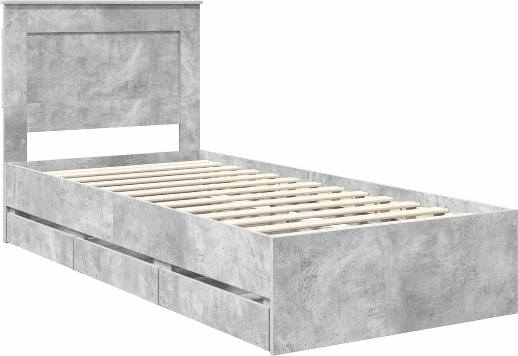 Rám postele s čelo Betonově šedá 75 x 190 cm Inženýrské dřevo 3410216