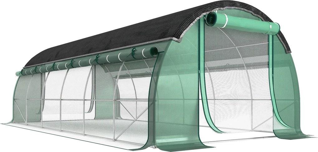 Outsunny Fóliovník 6×3×2 m, tunelový skleník se stínící sítí, rolovací stěny, ocelová konstrukce, zelený