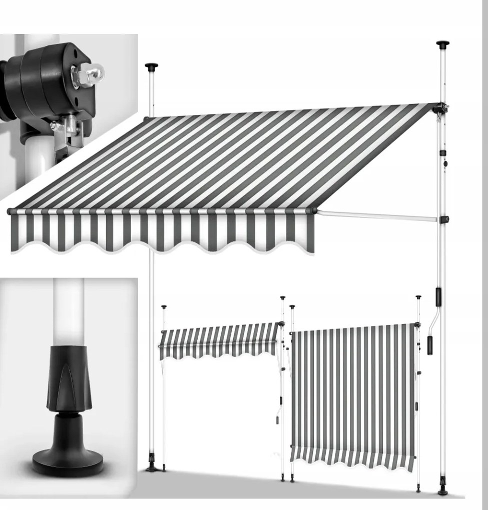 Balkonová Markýza 400 cm šedobílá Tillvex