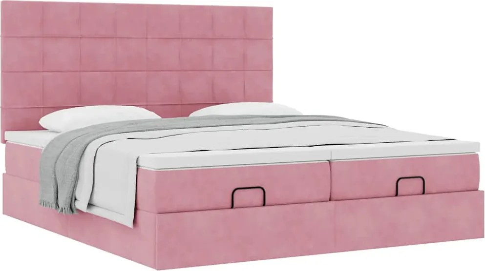 Osmanský rám postele s matrací růžová 200x200cm samet 3313783