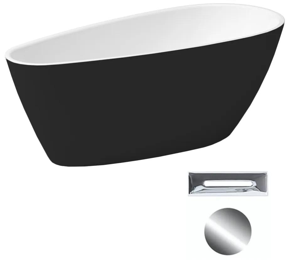 Besco Akrylátová volně stojící vana Goya A-Line BW Matt 160x73 (170x80) Barva: Bílá/černá, Rozměry (cm): 160x73, Typ a barva výpustě: Click-Clack s přepadem, grafit