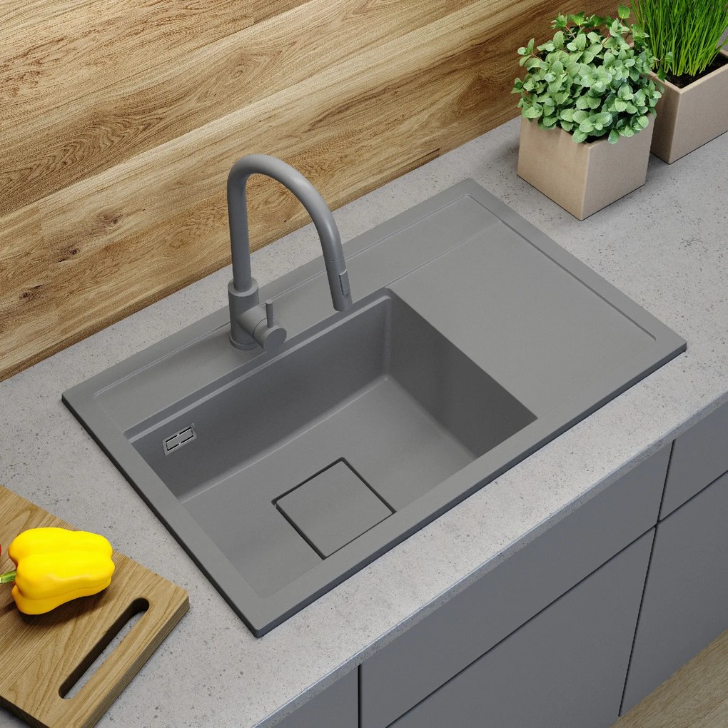 Gamma Quadro 8151, 1-komorový granitový dřez 800x500x220 mm, šedá, GMA-ZLE000188
