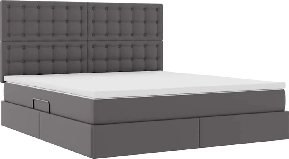 Postel s úložným prostorem s čelo Šedá 180 x 200 cm Umělá kůže 3371679