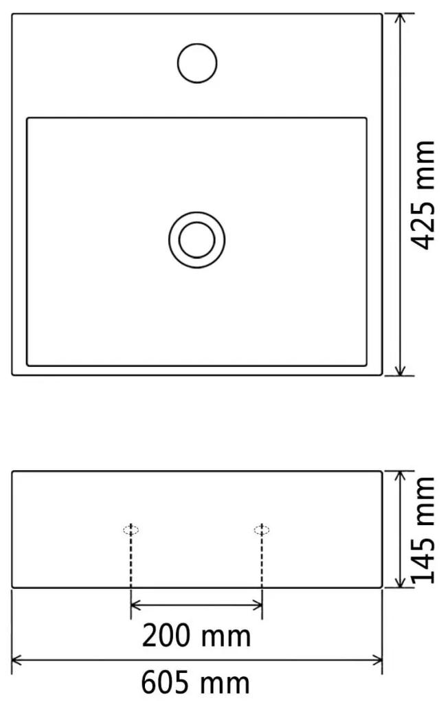 Umyvadlo otvor na baterii - keramické - bílé | 60,5x42,5x14,5 cm