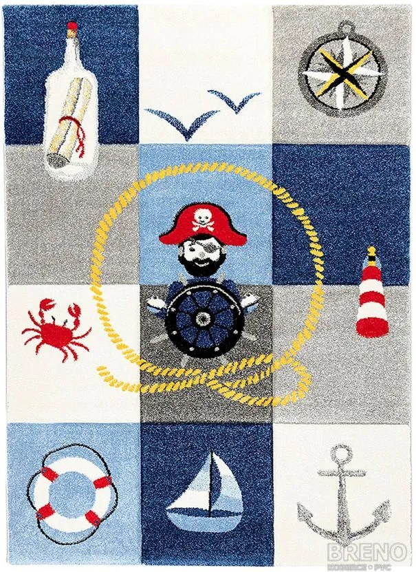 Breno Kusový koberec DIAMOND KIDS 24241/953 pirát, 120x170 cm, Vícebarevné/Modrá