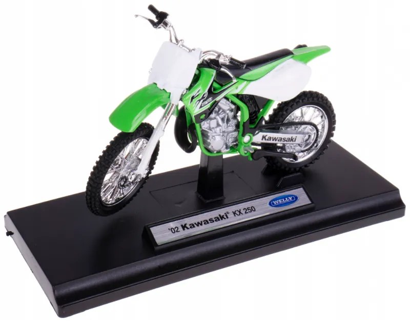 008690 Model motorky na podstavě - Welly 1:18 - Kawasaki KX 250