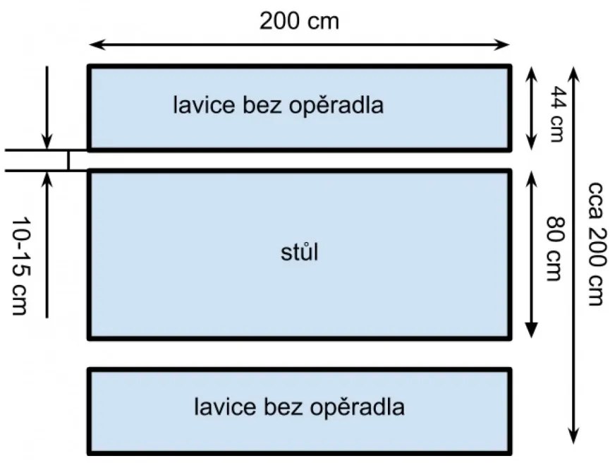 KULHÁNEK Zahradní dubová sestava - stůl, 2x lavice bez opěradla (rustikální provedení) Délka: 150 cm, Odstín nátěru: individuální