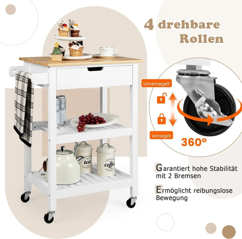 Costway Kuchyňský ostrov Bamboo Kitchen Island s výsuvnou zásuvkou a bočním
