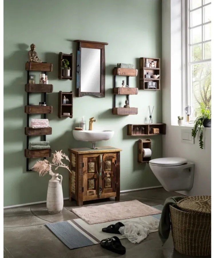 furniture-nabytek.cz - Masivní skříňka dřezu Samira z recyklovaného dřeva, lakovaná, hnědá – 52×30×60 cm