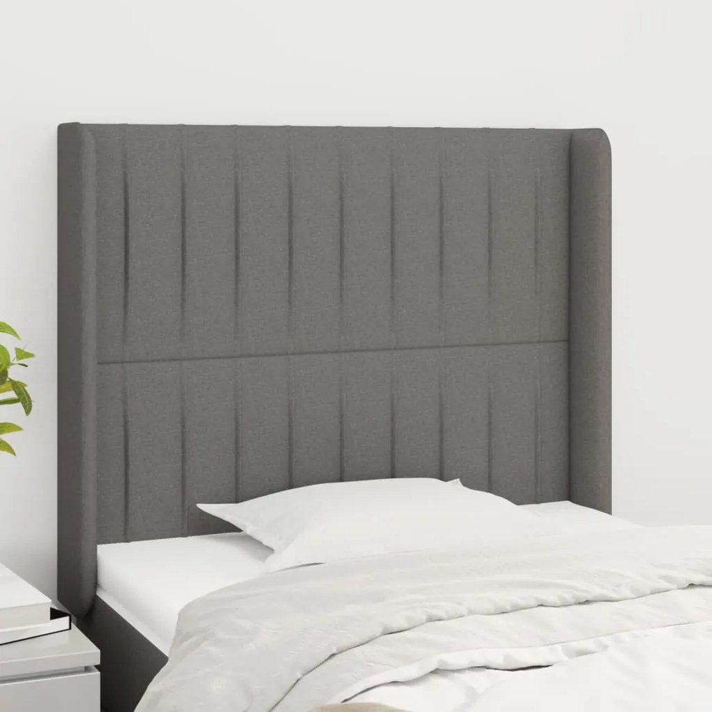 Čelo postele typu ušák tmavě šedé 83x16x118/128 cm textil 3119793
