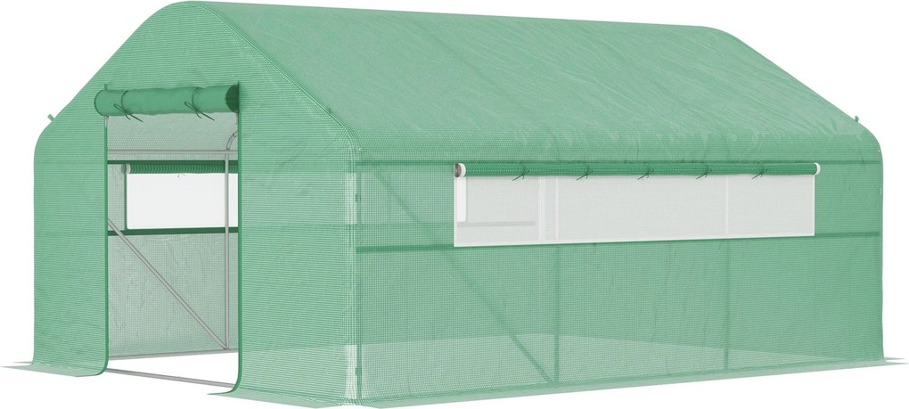 Outsunny Zelený Túnelový Skleník 4x3x2 m s 2 Mřížkovými Okny, Anti-UV PE Kryt a 1 Otevírací Dveře se Zipem Zelený Zahradní Skleník
