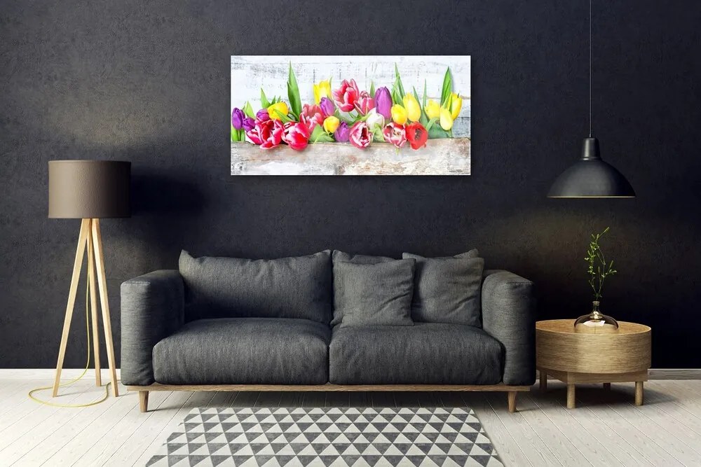 Obraz na skle Tulipány Květiny Příroda 100x50 cm