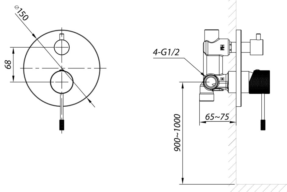 Sapho SOLARIS podomítková sprchová baterie, 2 výstupy, černá/zlato mat WD042G