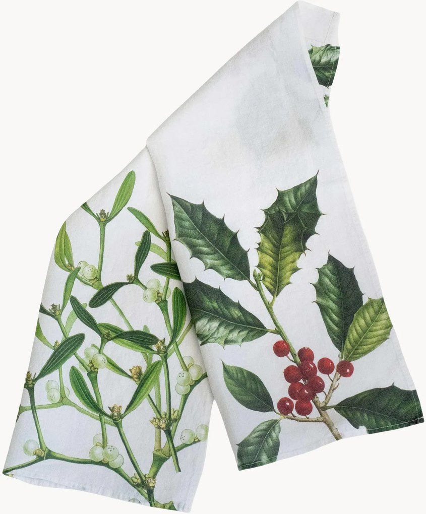 Sada lněných utěrek Holly & Mistletoe, 2 díly