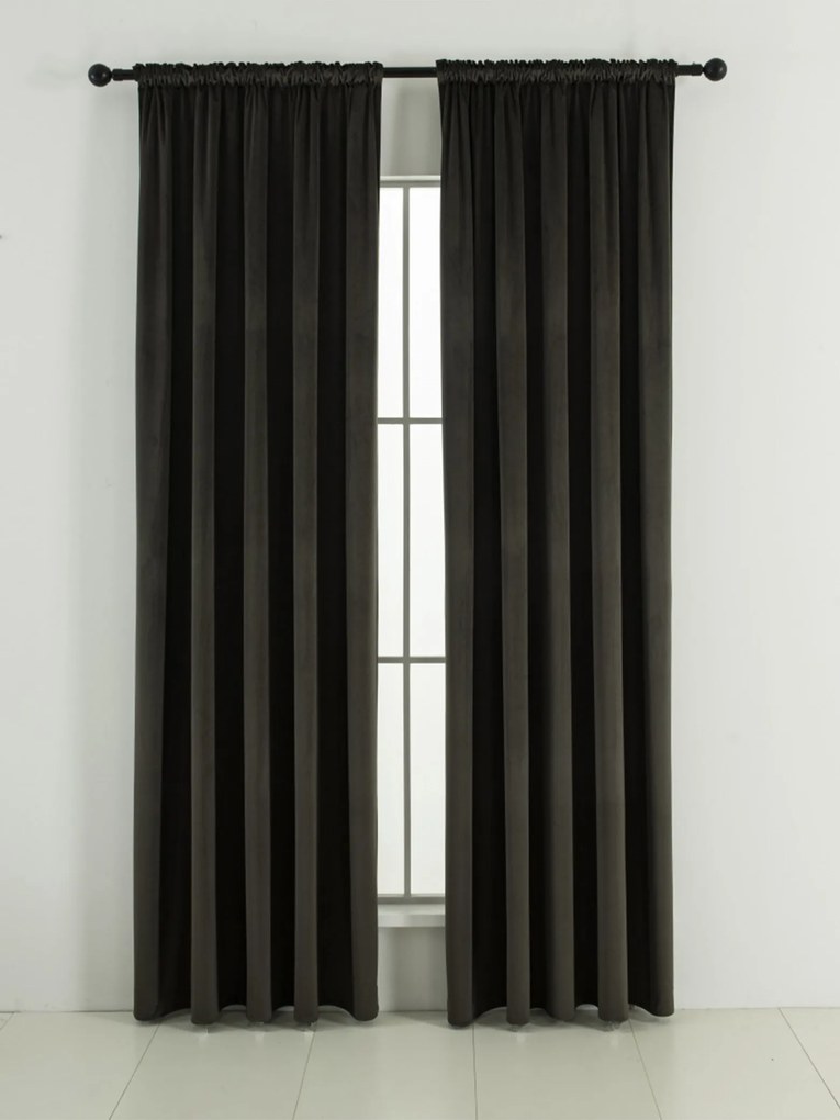 Sametové zatemňovací závěsy Cesar šedohnědé - 140 x 280 cm (2ks) - řasící stuha