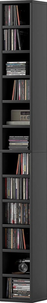 HOMCOM sloupový regál na CD a DVD, 12 přihrádek, pojme až 204 disků, 21 × 20 × 175 cm, černý