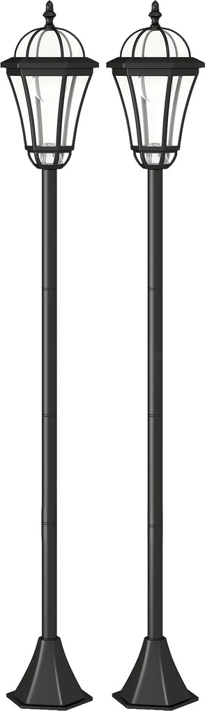 Outsunny 2-st solární pouliční světlo LED, IP44, ABS, Ø18,5 x H129 cm, úsporný režim, vodotěsné, zahradní světlo s nerezovou ocelí, černé | Aosom