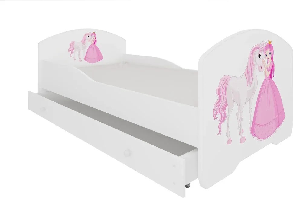 Postel s matrací a zásuvkou PEPE PRINCESS AND HORSE 160x80