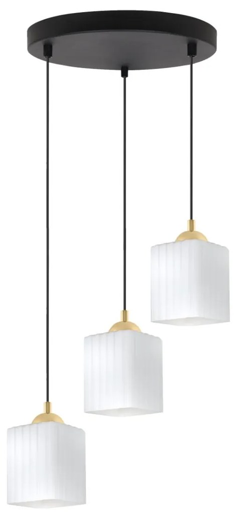 Závěsné svítidlo Riffle Square, 3x bílé skleněné stínítko, b/g, o