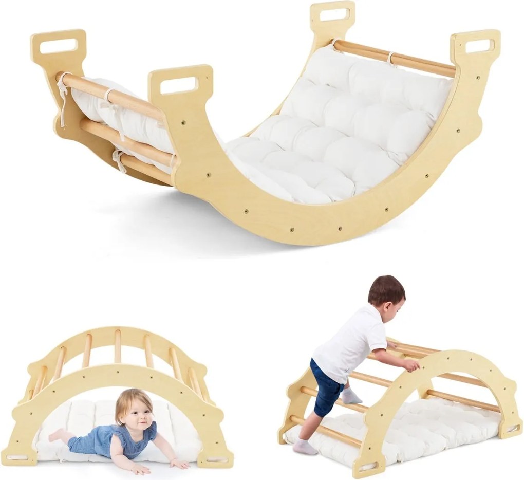Costway 2-in-1 obloukový rocker s polštářem Oboustranný lezecký oblouk Natural