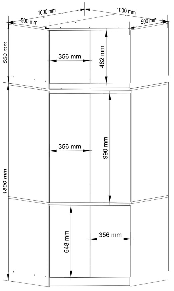 Rohová šatní skříň CLP 100 cm 6D dub artisan