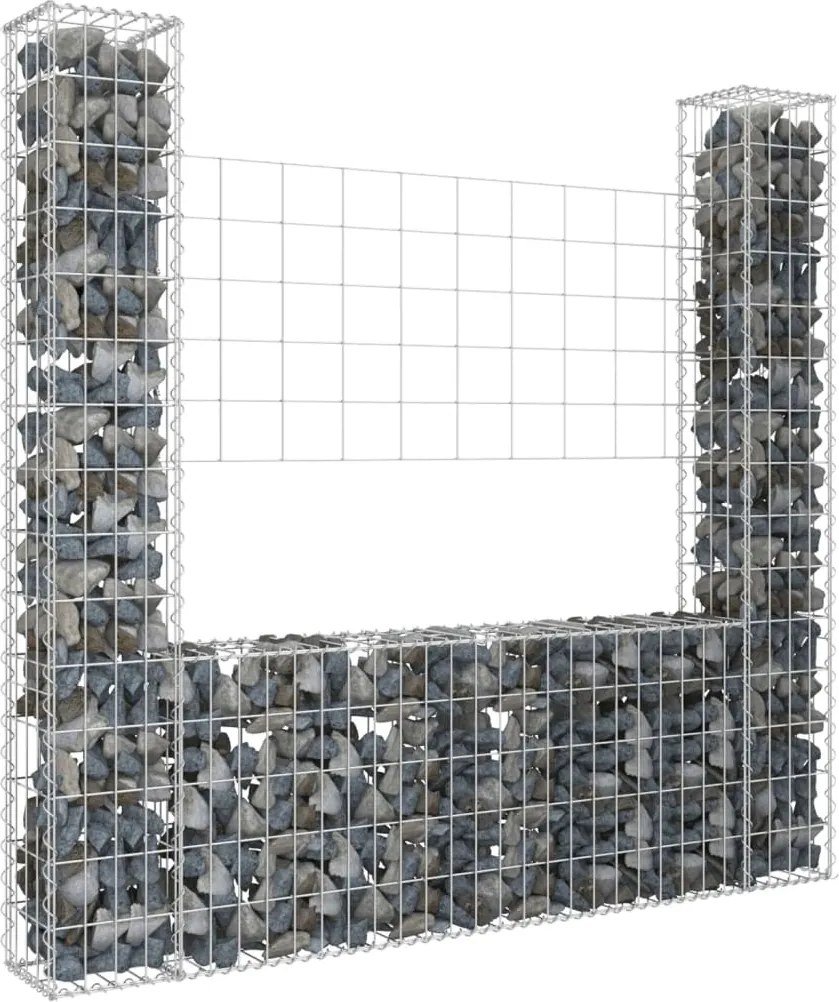 Gabionový koš ve tvaru U se 2 sloupky železo 140 x 20 x 150 cm