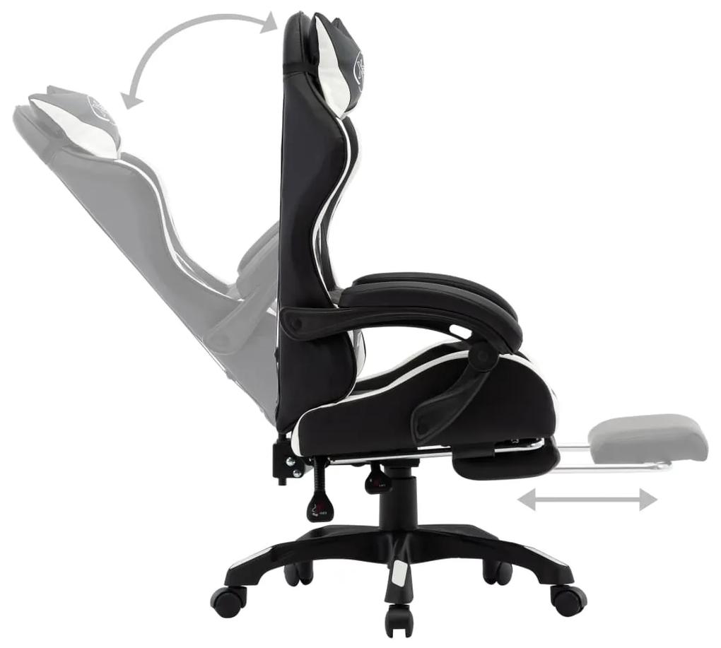 Herní židle s podnožkou bílá a černá umělá kůže,  287991