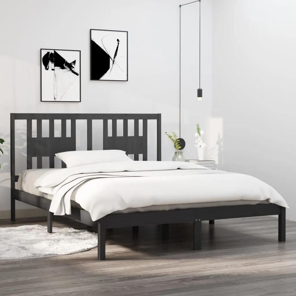 Rám postele šedý masivní dřevo 150 x 200 cm King Size,  3104070