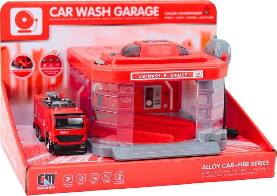 LEAN Toys Hasičská myčka aut s vysílačkou, světly, zvuky a vodou
