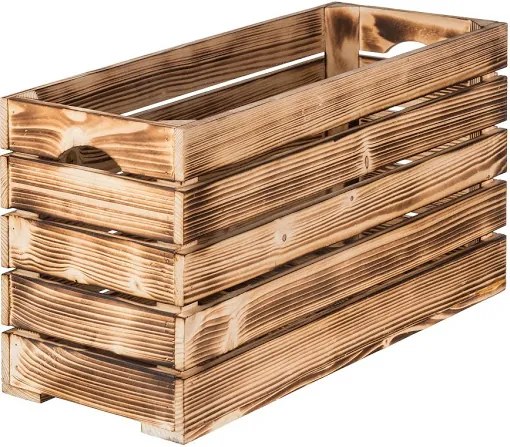 Dřevobox Opálená dřevěná bedýnka 60 x 22 x 30 cm