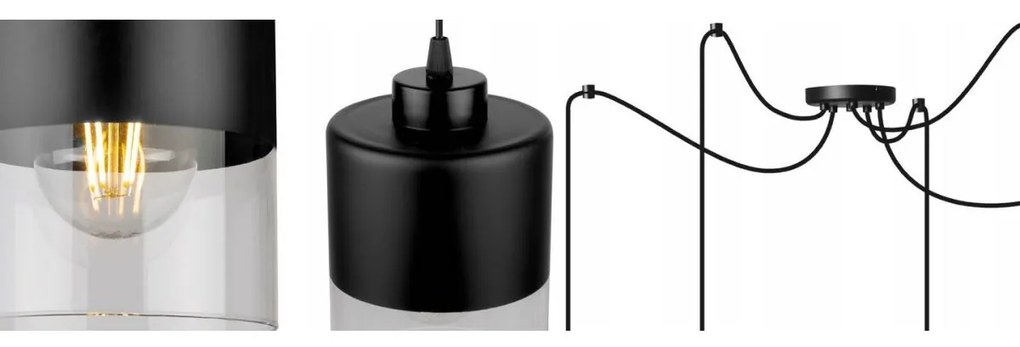 Závěsné svítidlo ROMA SPIDER, 5x černé/transparentní skleněné stínítko
