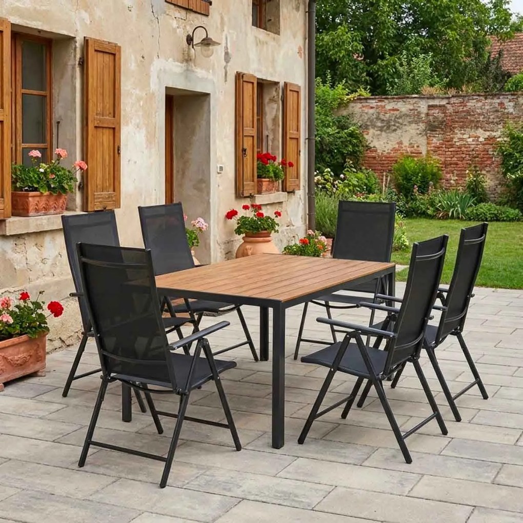 Vikio Zahradní set 140x80 pro 6 osob skládací židle V136-P2 přírodní