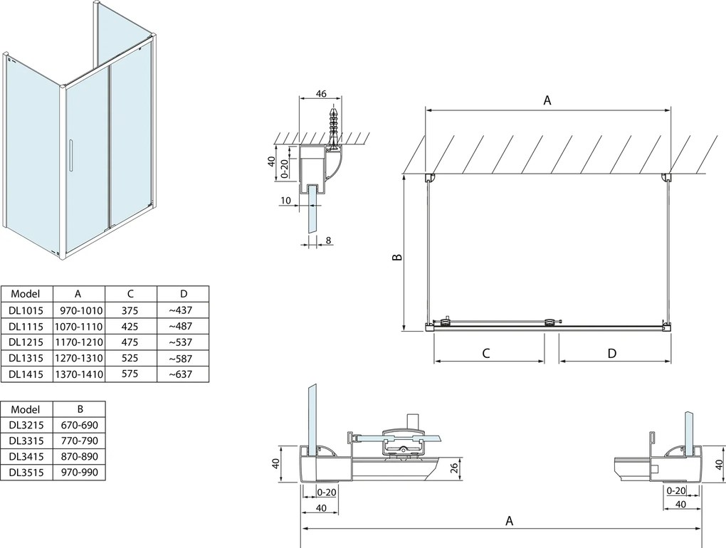 Polysan Lucis Line 120 x 80 cm třístěnný obdélníkový sprchový kout DL1215DL3315DL3315