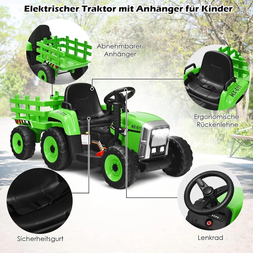 Costway 3-rychlostní dětský traktor 12 V pojízdný traktor s odnímatelným