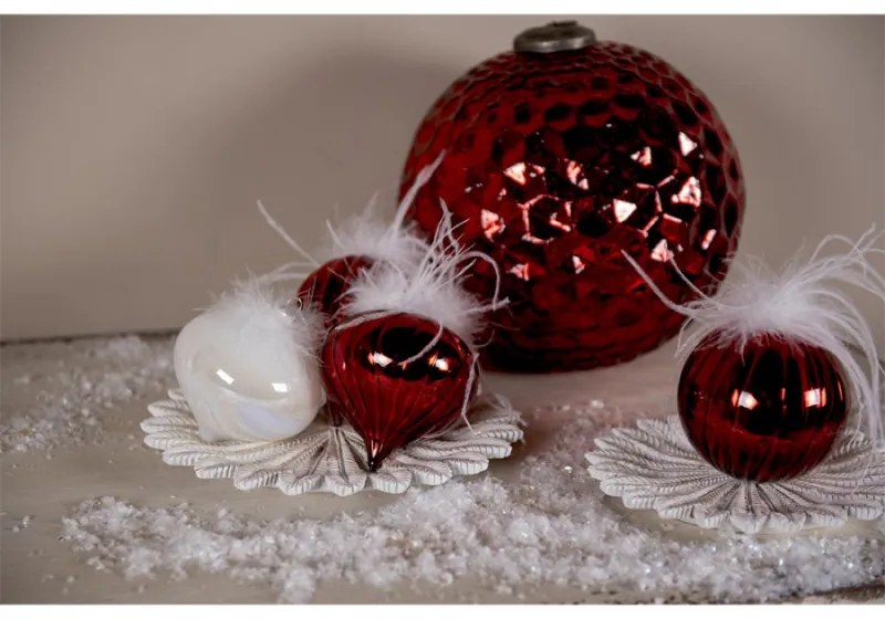 4ks červená vánoční ozdoba baňka s peříčky – 10 cm