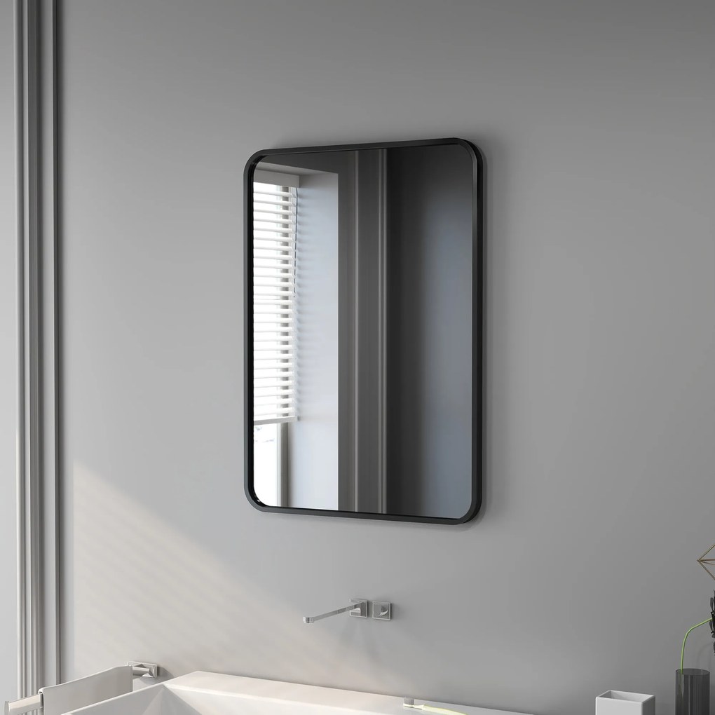 Nástěnné zrcadlo HOMCOM 50x70 cm - Dekorativní zrcadlo s kovovým rámem a snadnou instalací pomocí háčku do obývacího pokoje, předsíně a chodby